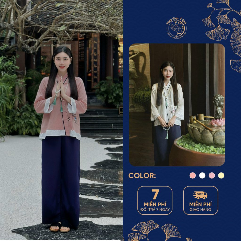 Women's blue clothes to go to the temple, elegant cross-tie dharma ...