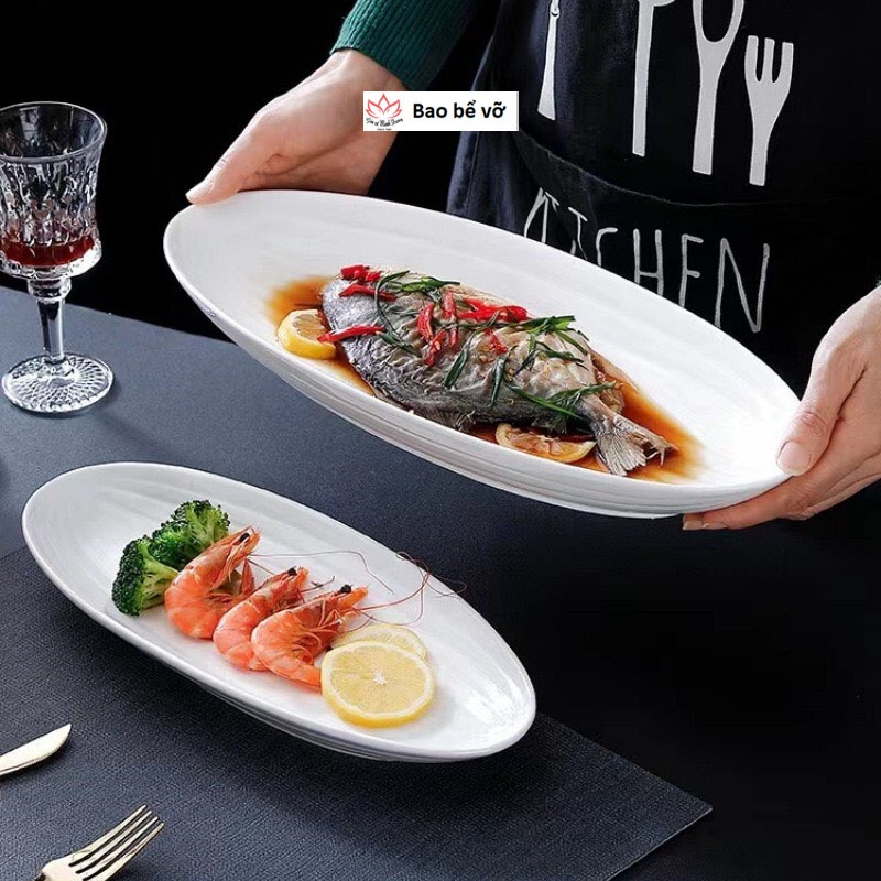 Pure white Oval ceramic fish plate, steamed fish plate, large ...