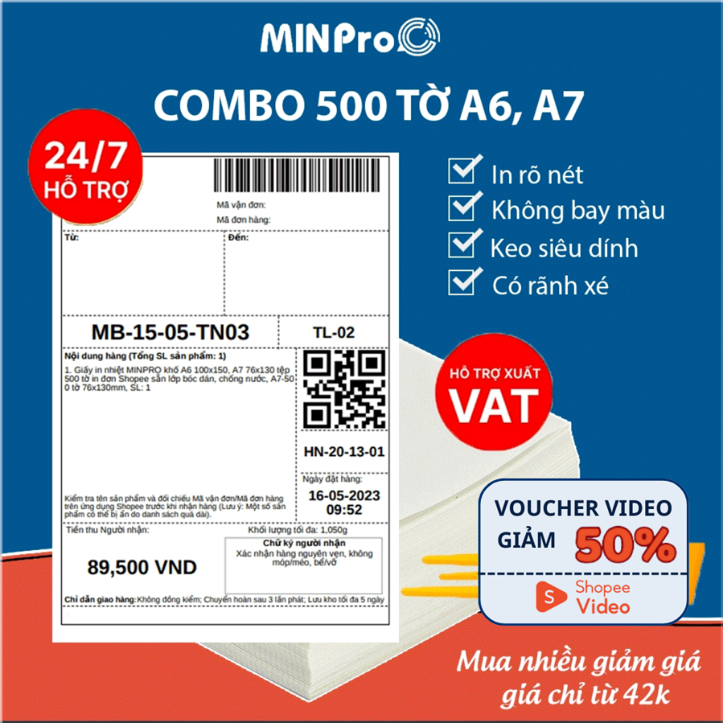 Minpro thermal paper size A6 100x150, A7 76x130 file of 500 sheets for ...