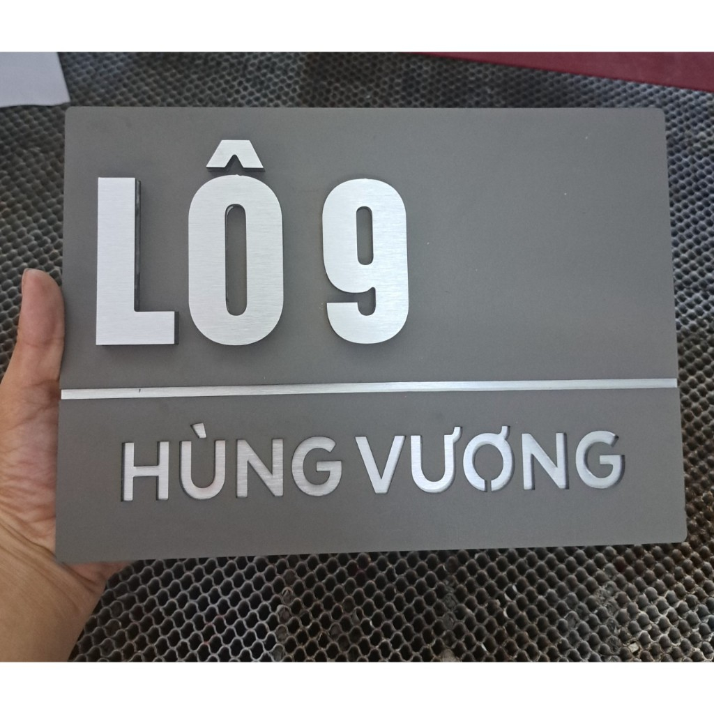 Silver + mica scratched aluminum house number plate, embossed number ...