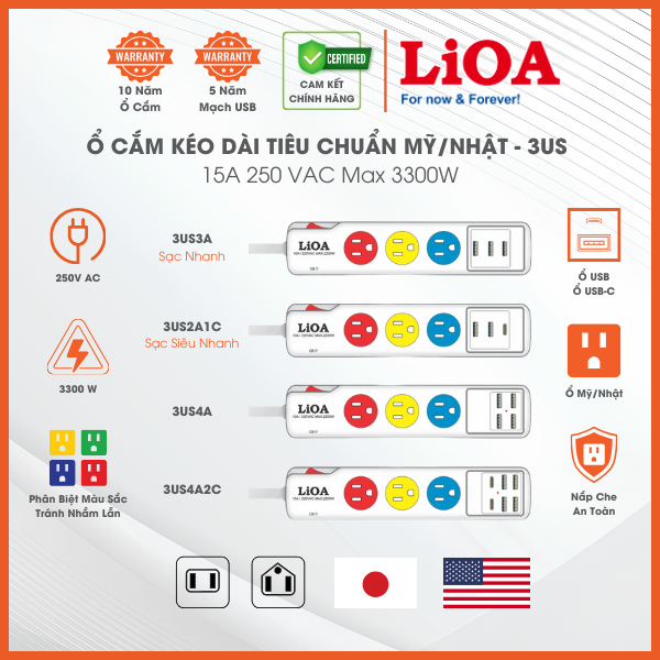 American/japanese Standard Extension Socket with USB Type A + Type C ...