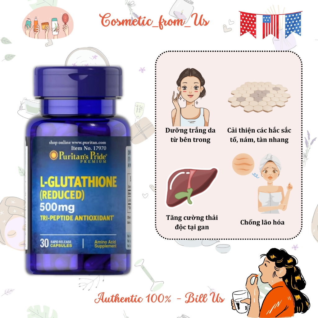 Puritan's Pride L-Glutathione Reduce 500mg 30 pills, Glutathione ...