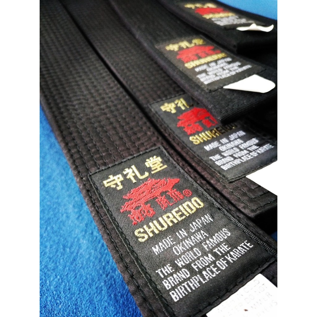 Shureido HIGH QUALITY KARATE BLACK BELT with yellow rectangular ...