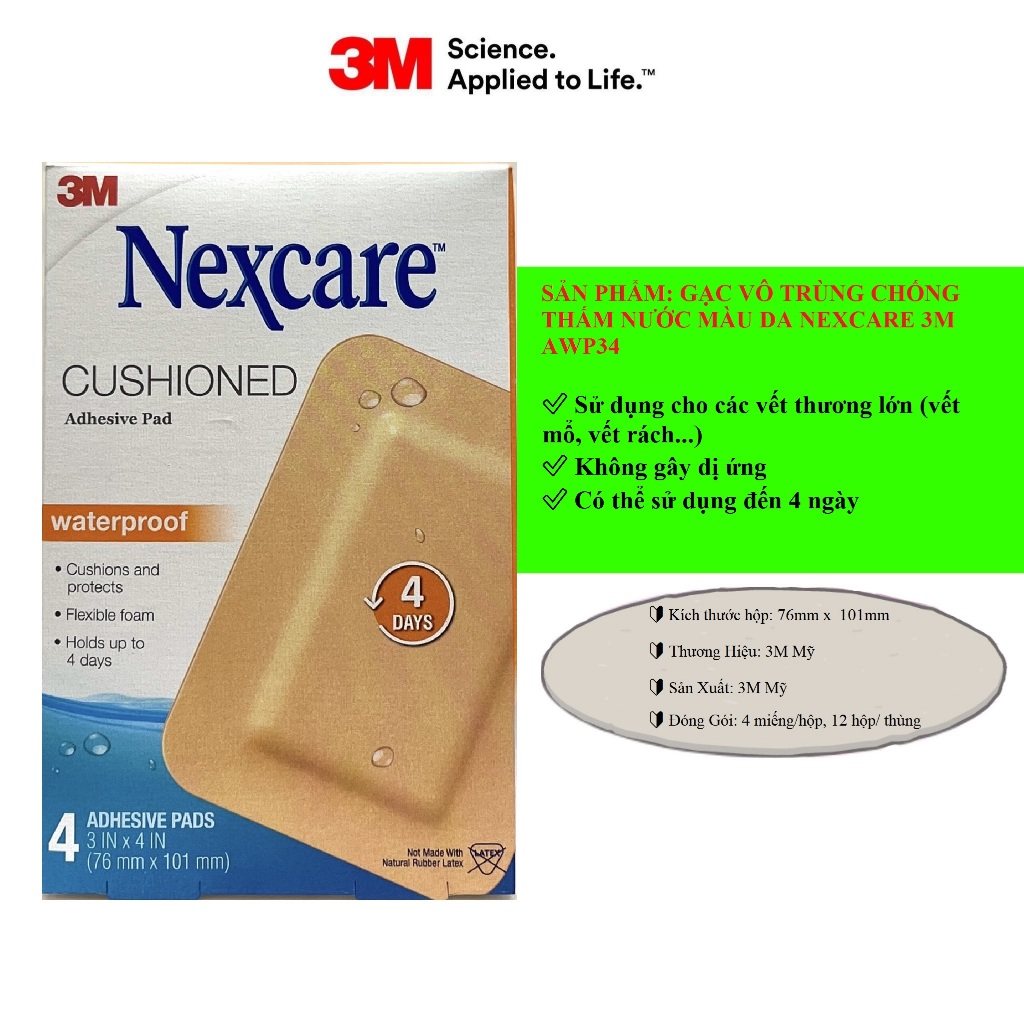 Box Of 4 Nexcare Waterproof Sterile Gauze Gauze 3M AWP34, Made In The Us (Size 76mm x 101mm ...