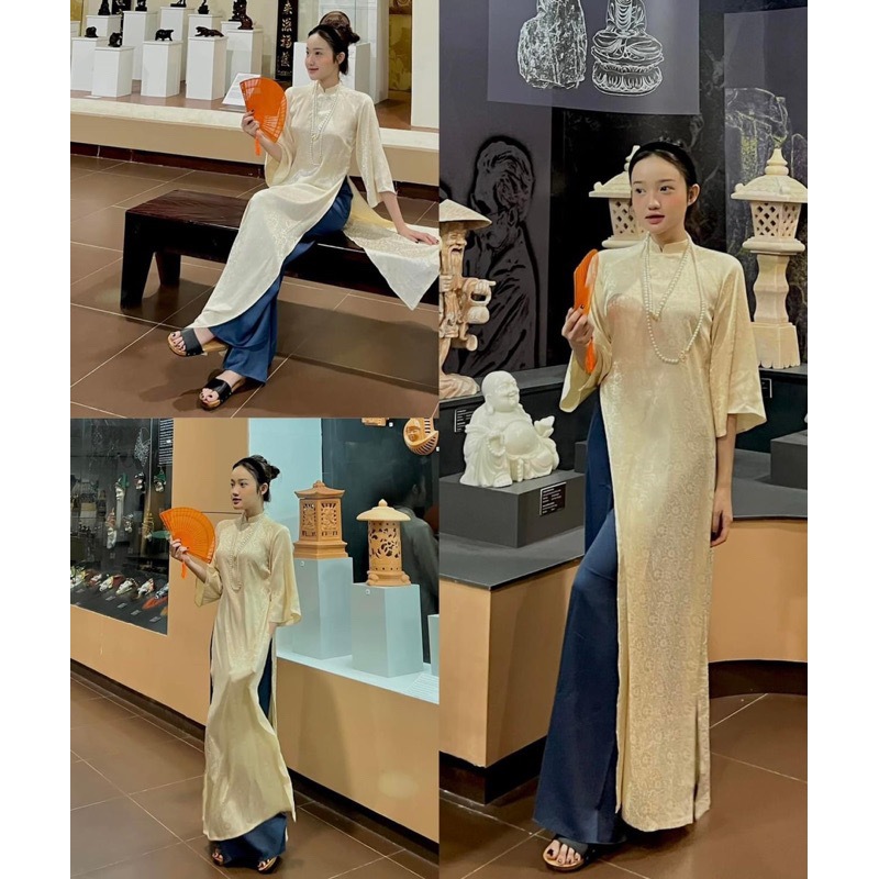 Innovative ao dai CNY Brocade ao dai with loose design and long flared ...