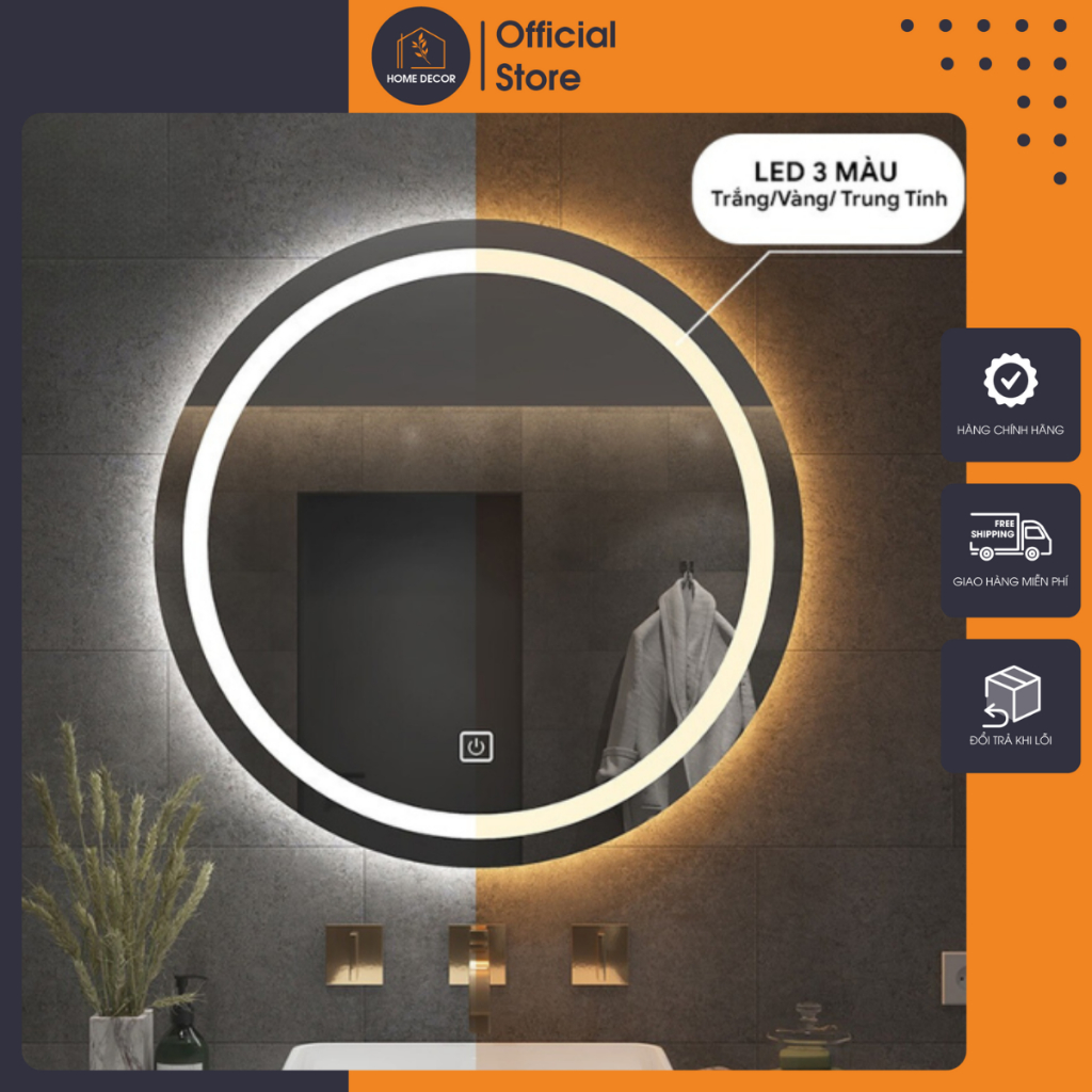 Round Wall Mirror with LED Light, Dressing Table Mirror, Bathroom, High ...