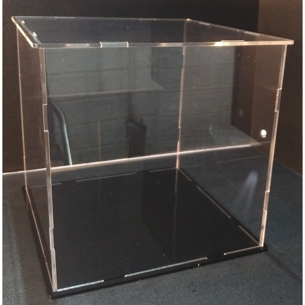 Clear mica box, size 35x30x, height 25cm, black base for displaying ...
