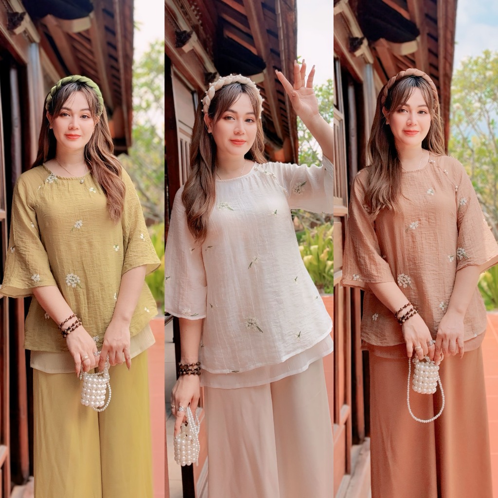 2-LAYER EMBROIDERED FLOWER SET (SD305) Dharma clothes for ceremonies ...