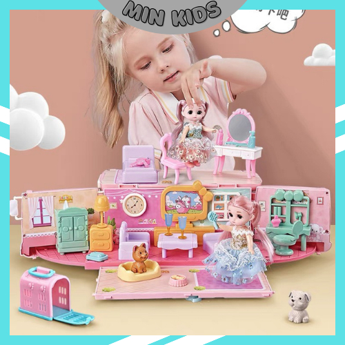 Pink Toy Bus Transforms into a Dollhouse, princess doll toy car ...