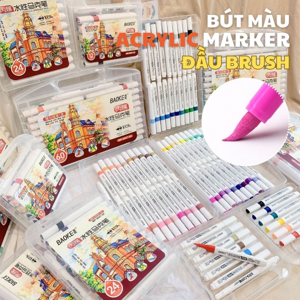 Acrylic Marker Multi-Material Soft Drawing Pen BAOKE Set 12 / 24 / 36 ...