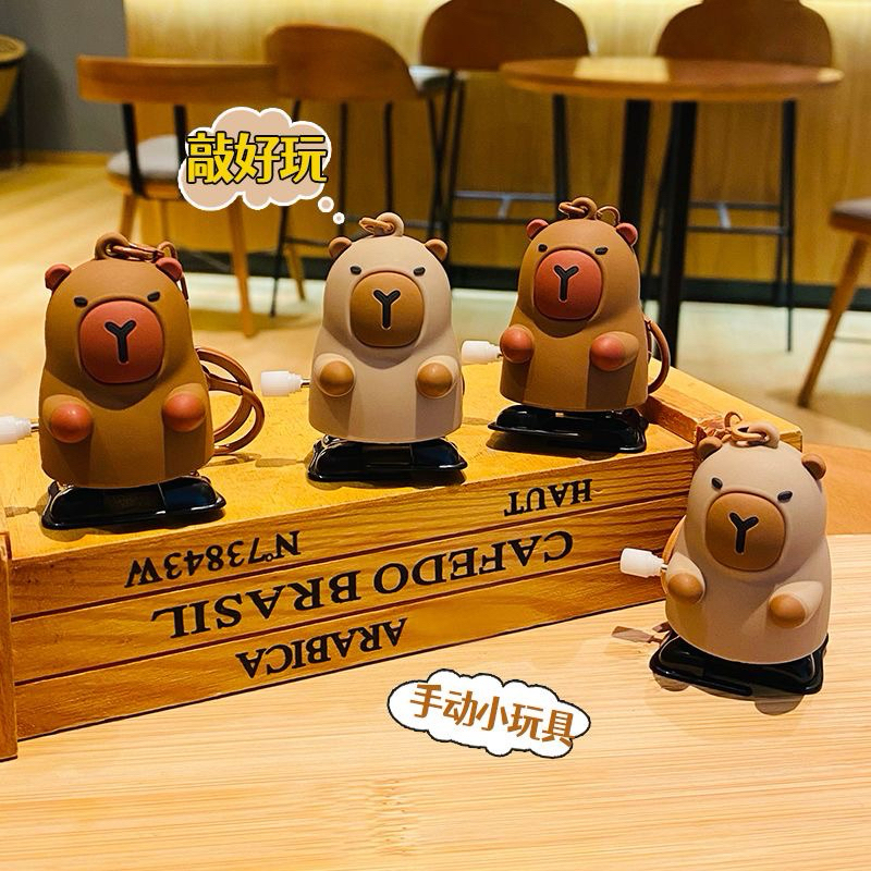 Capybara- cute moving capybara wind-up keychain with cheese sticks ...