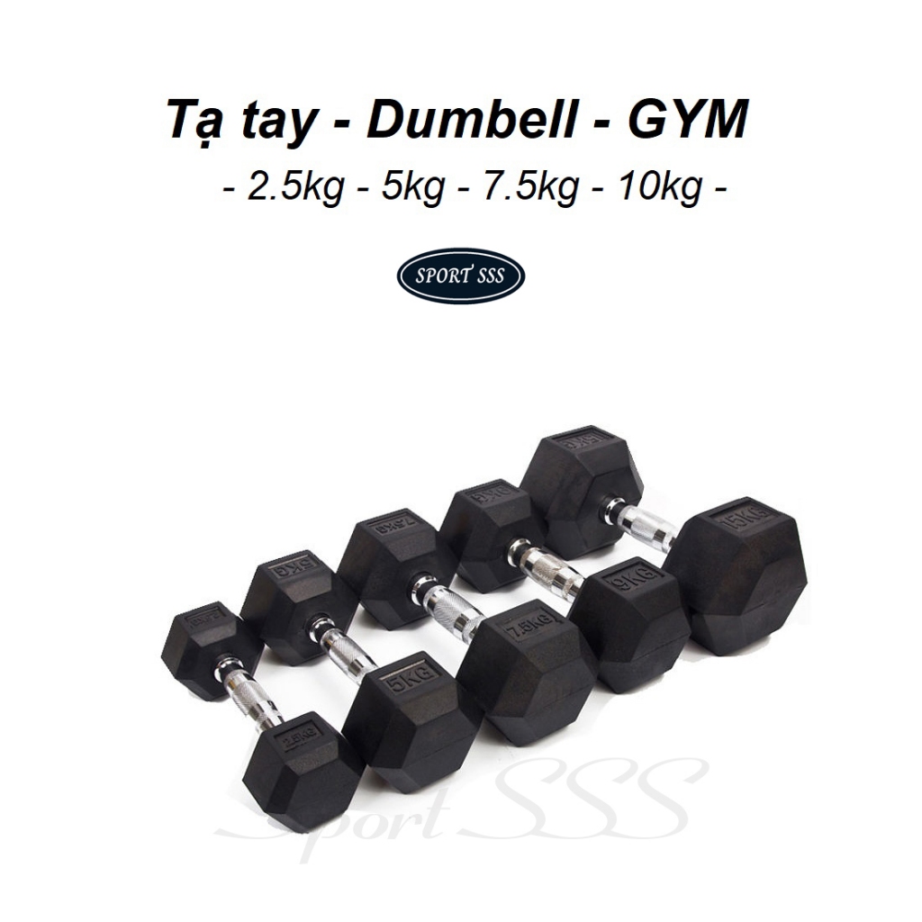 Dumbbell - Dumbbell 2.5kg - 5kg - 7.5kg - 10kg Rubber coated hexagon - Men, Women - fitness ...