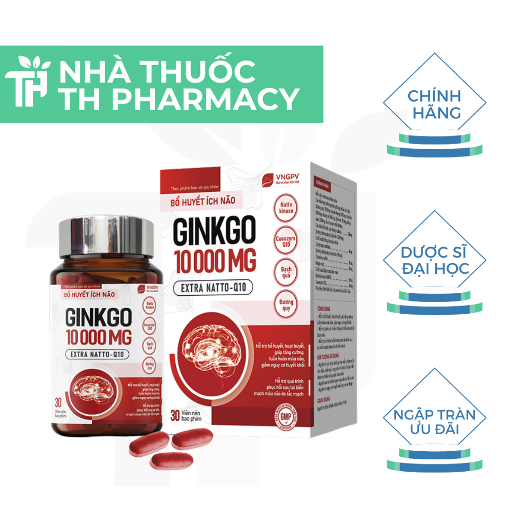 Ginkgo 10000 Red Brain Supplement MG EXTRA NATTO Q10- VNGPV-Box Of 30 ...