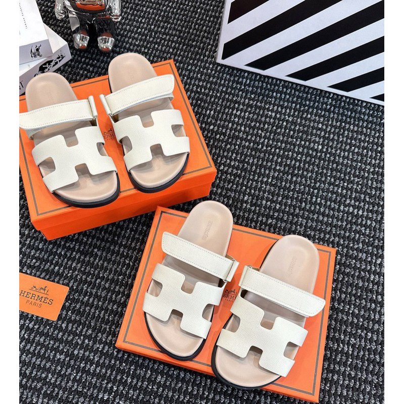 H-shaped sandals in 2 colors of grained leather, full box, standard ...