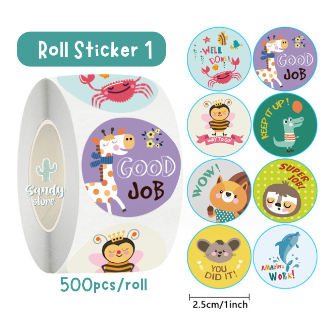 Roll of 500 round reward stickers (many designs) | Shopee Malaysia
