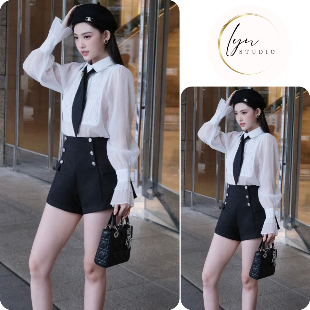 Stylized Chest and Sleeve Design Shirt - LynStudio | Shopee Malaysia