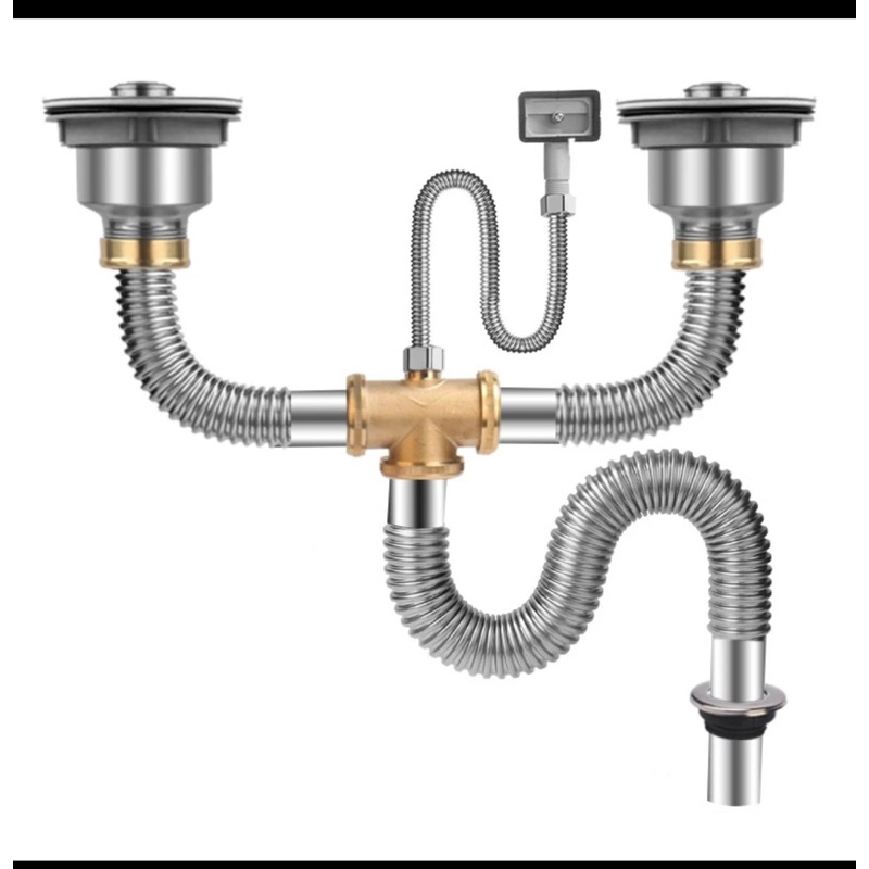 304 Stainless Steel Font Drain Set For Double Sinks, 2 Jars | Shopee ...