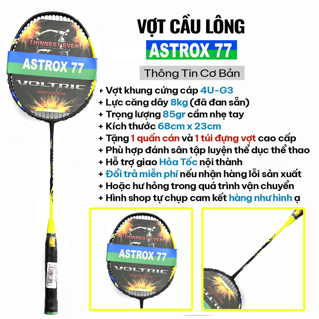 Astrox 77 Yellow Badminton Racket Pre-Stretched 7kg Comes with Premium ...