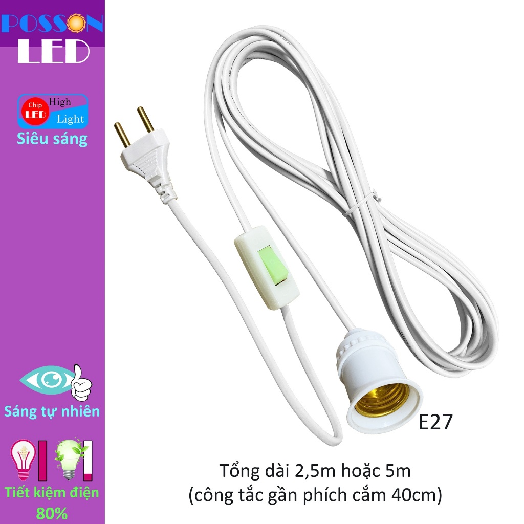 E27 light bulb socket with switch and plug, 2.5m long, 5m swirl tail ...