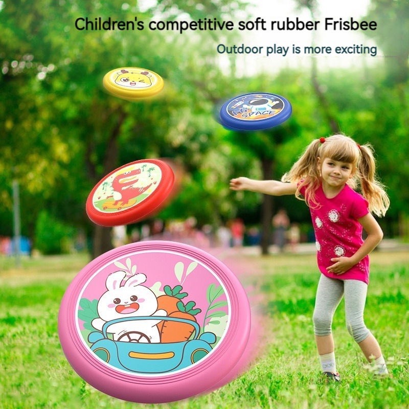 Flying disc throwing game for children exercising outdoors from 4, 5, 6 ...