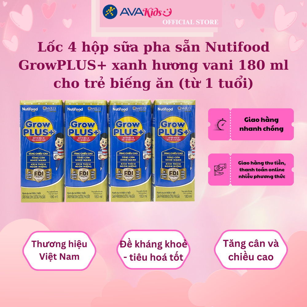 Pack Of 4 Boxes Of Nutifood GrowPLUS + Vanilla Flavored Green Milk 180 ...
