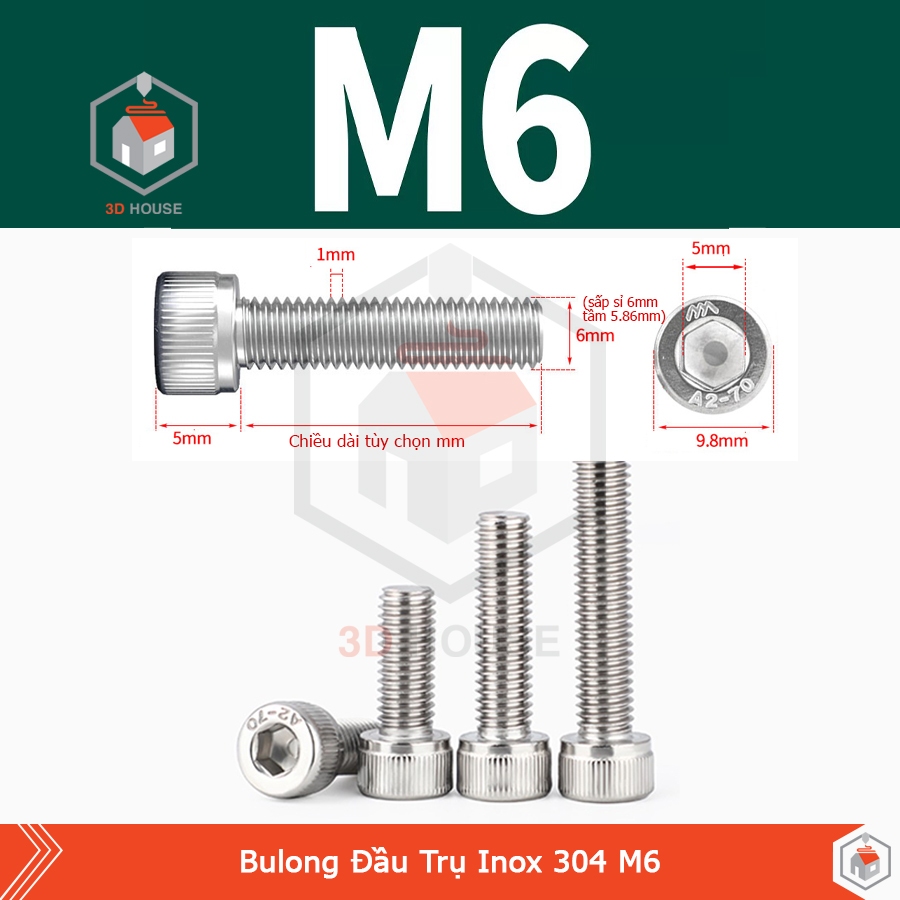 Screws - 304 M6 Stainless Steel Hexagonal Bolts (6mm) - Using Hexagon 5 (10 pieces) | Shopee ...