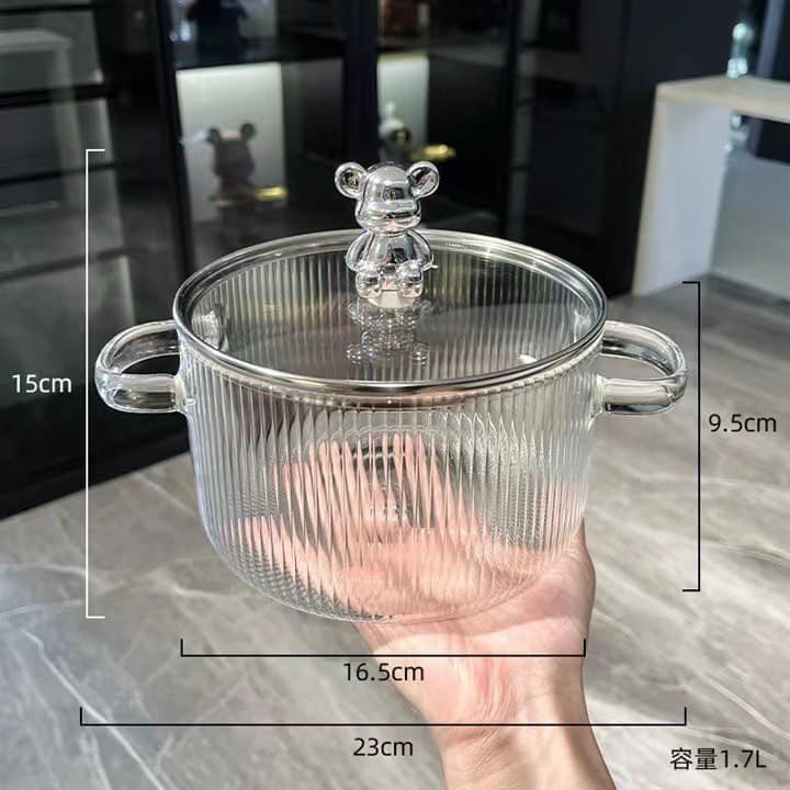 High Temperature Resistant Premium Glass Pot With Cute Bear Knob Handy ...