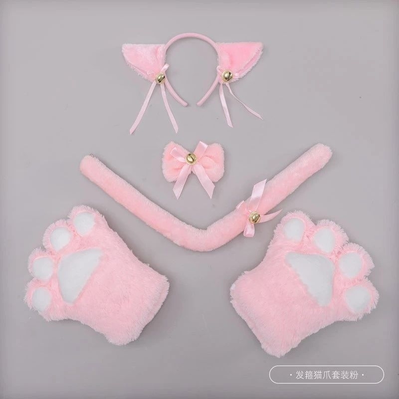 Set Of 5 Cute Cat cosplay Details With Bells (Cat Ear Mane, Cat Foot ...
