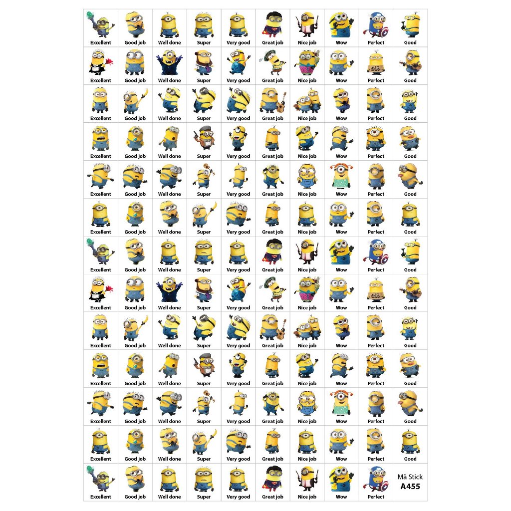 Sticker Praise MINIONS Pattern - Combo 5 sheets A4x129 stickers / sheet ...