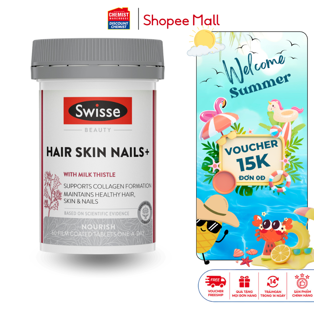 Anti-hair loss, beautify and strengthen Skin Pieceg Swisse Hair, Skin, Nail+ Australia 100 ...