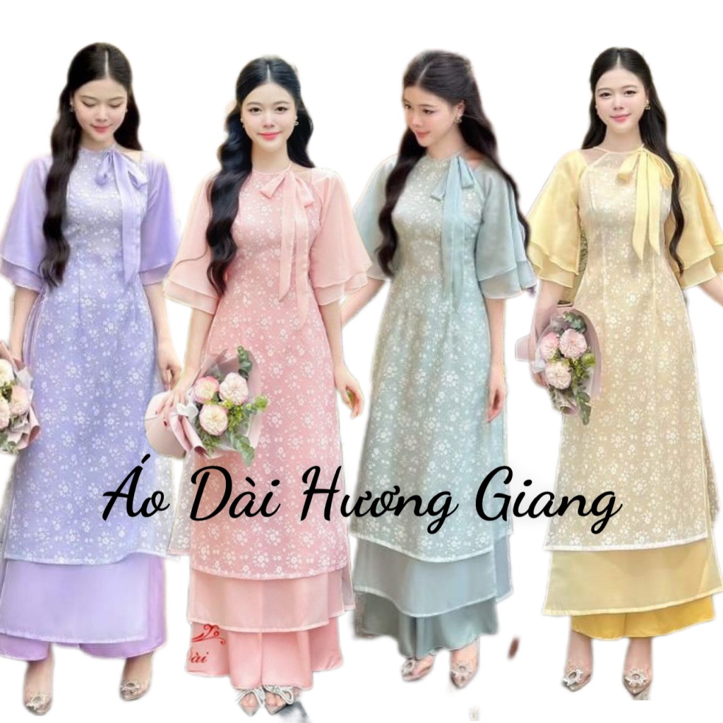 Latest Innovative Ao Dai Model 2024, Soft Silk Fabric, Sinking Flowers ...