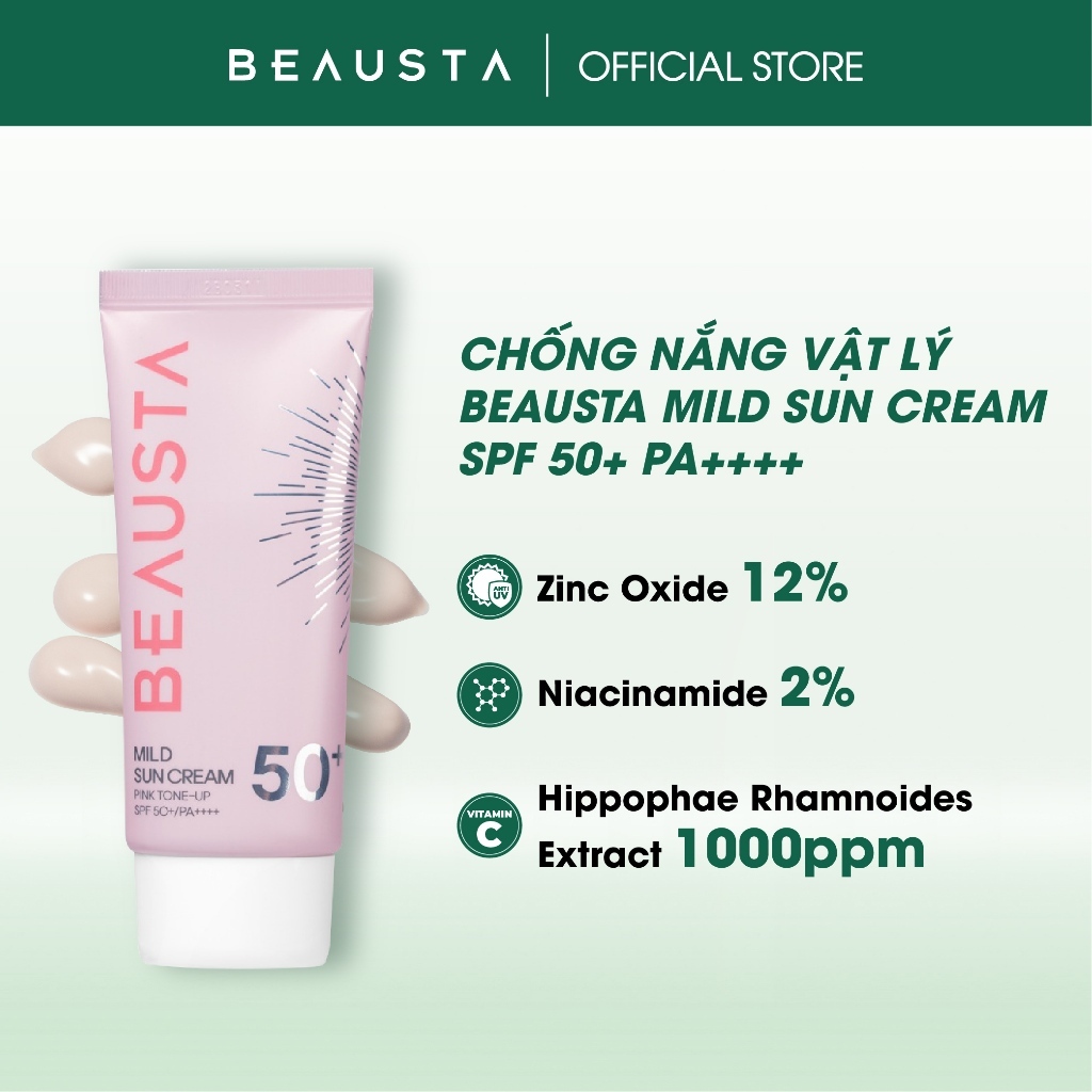 Beausta Mild Sun Cream Pink Tone-up SPF 50+ / PA++ + Tube 50g | Shopee ...