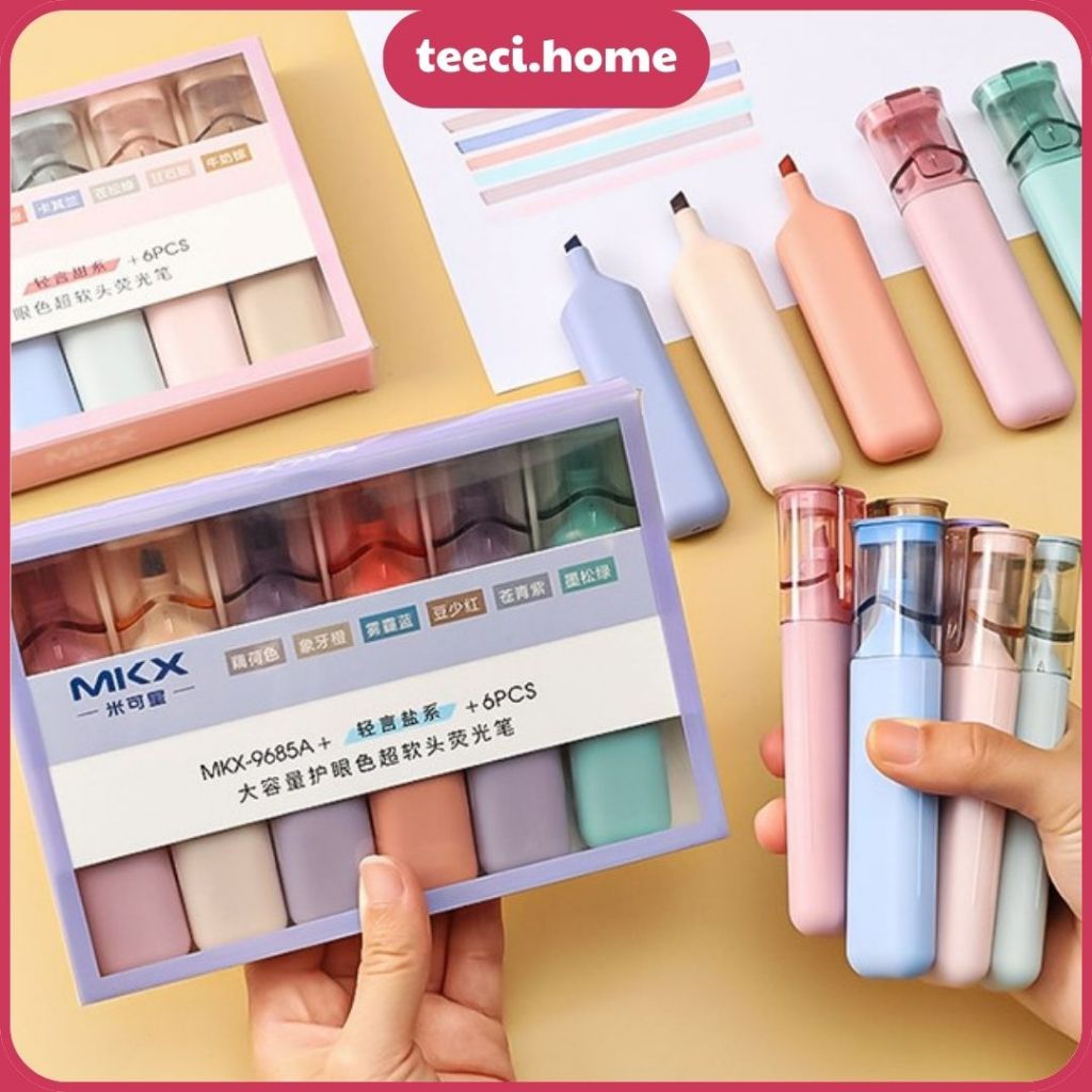 Set of 6 Large Fat Pastel Highlight Markers in Lovely Morandi Color for Eye Protection TEECI ...