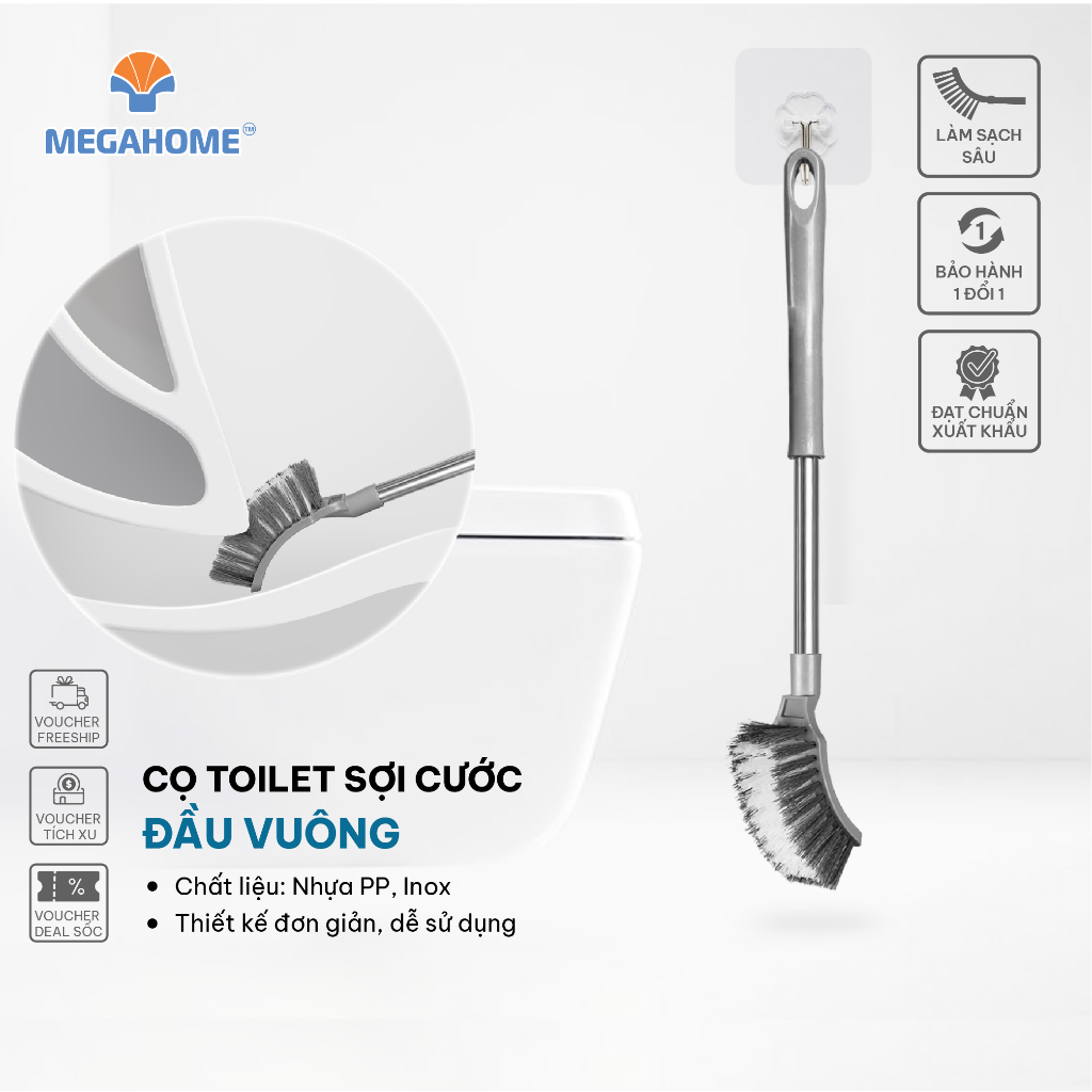 Square head toilet brush, toilet brush made of flexible, thick bristles ...