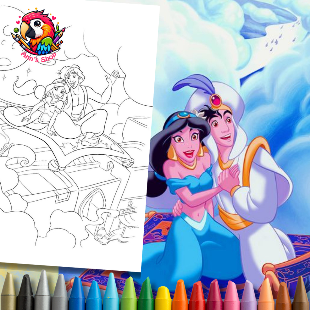 Complete set of 85 coloring pages "Aladdin and the magic lamp" a4 size ...