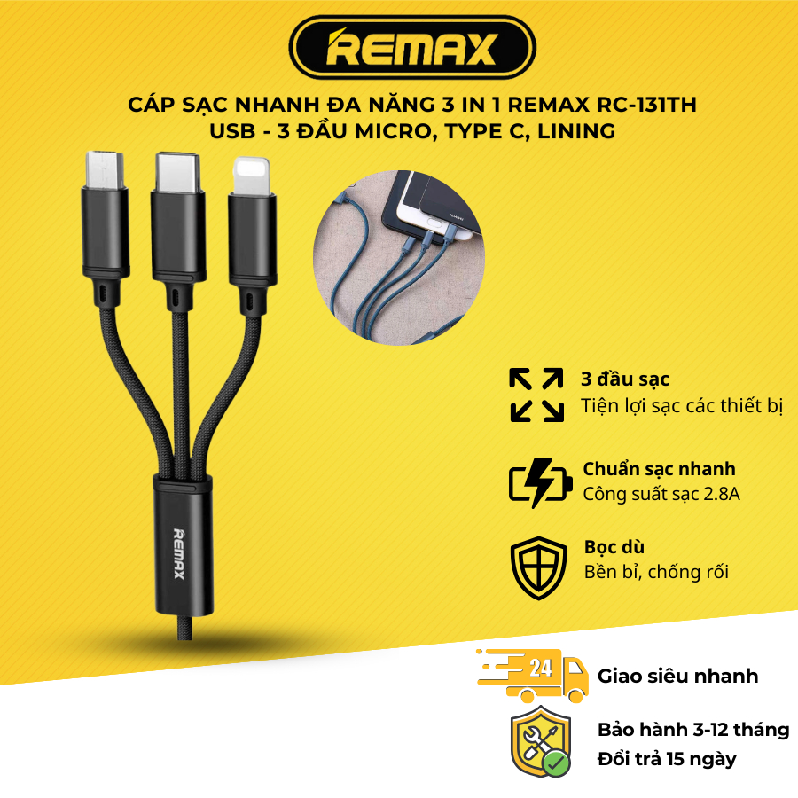 Remax RC-131th USB 3 in 1 multi-function fast charging cable - 3 Micro ...