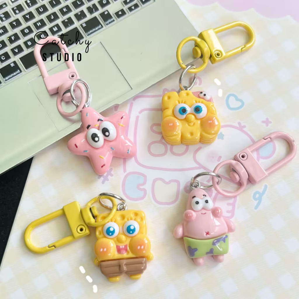 Patrick Star Keychains, Spongebob Cute Cartoon Cute Pink And Yellow ...