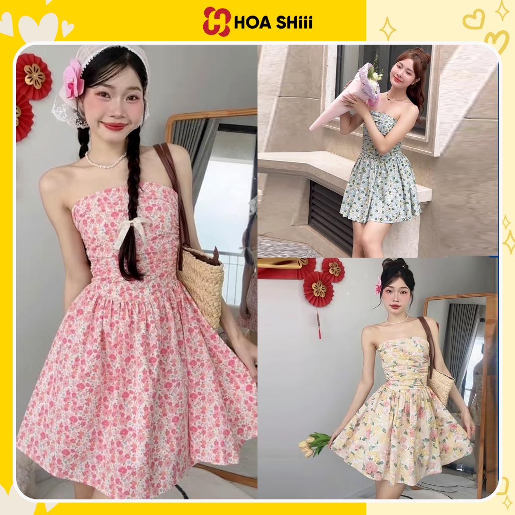 Children's Floral Flared Strapless Dress with Chunky Waist with ...
