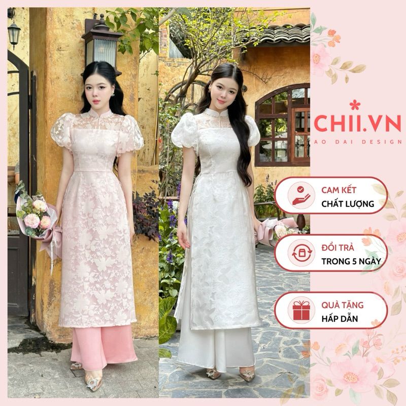 Renovated Ao Dai with Gentle, Elegant Puffed Shoulders for Going Out ...