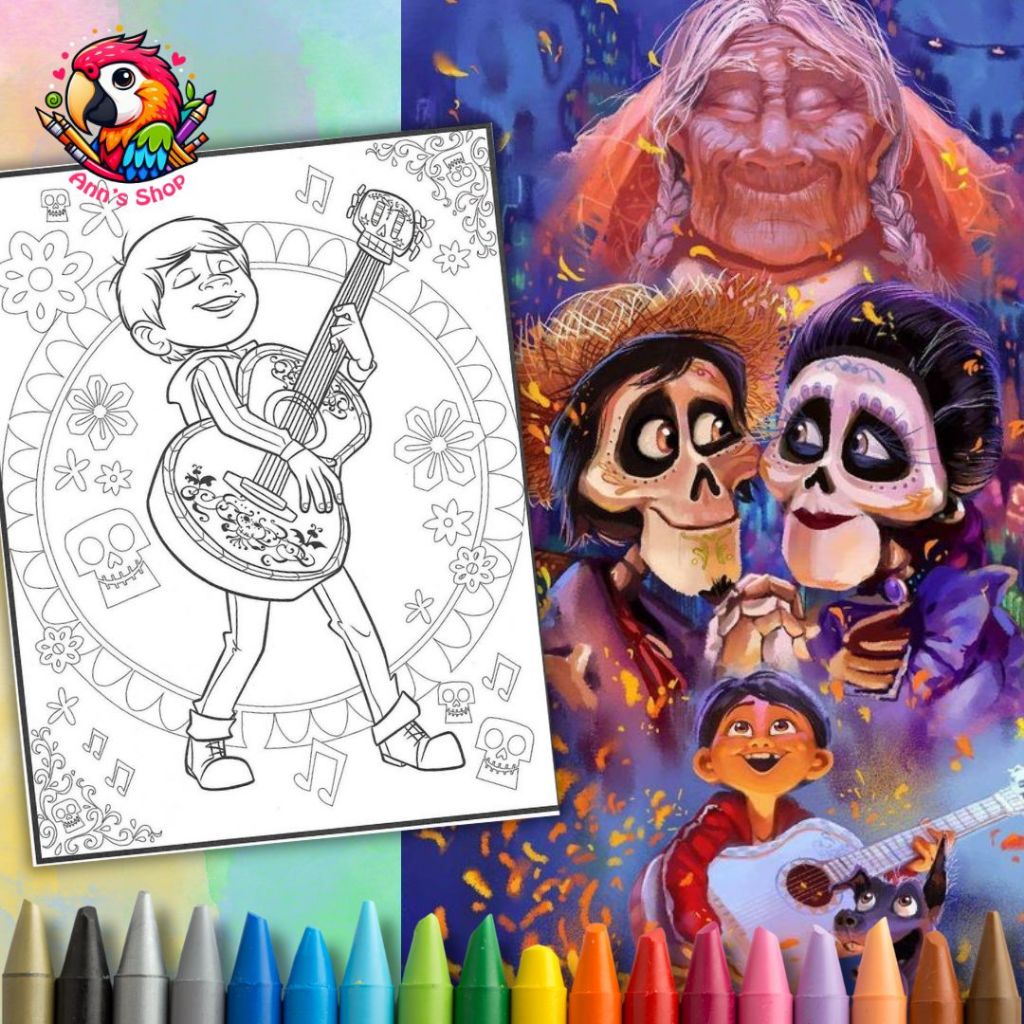 Complete set of 15 coloring pages "Coco - The magical festival" size a4 ...
