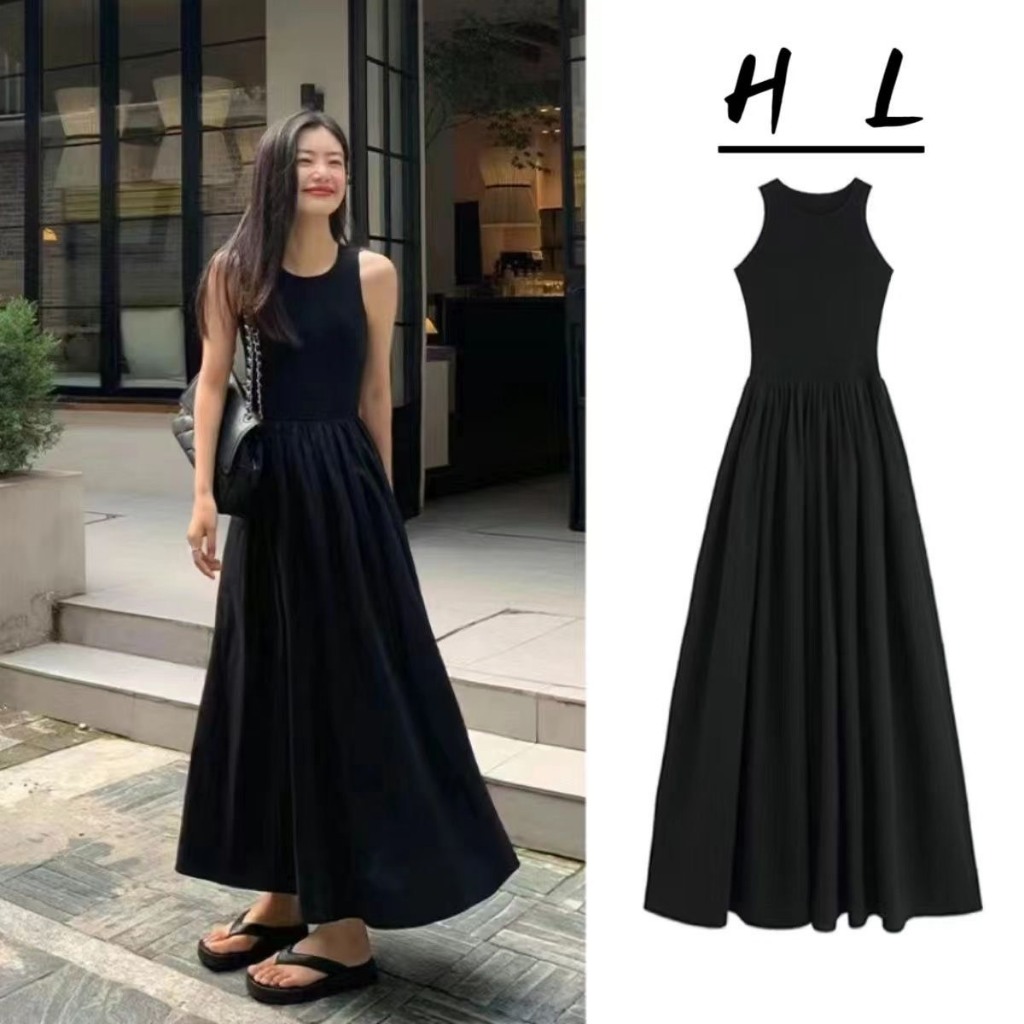 A-line flared dress with three-hole long shape, soft material, cut-out ...