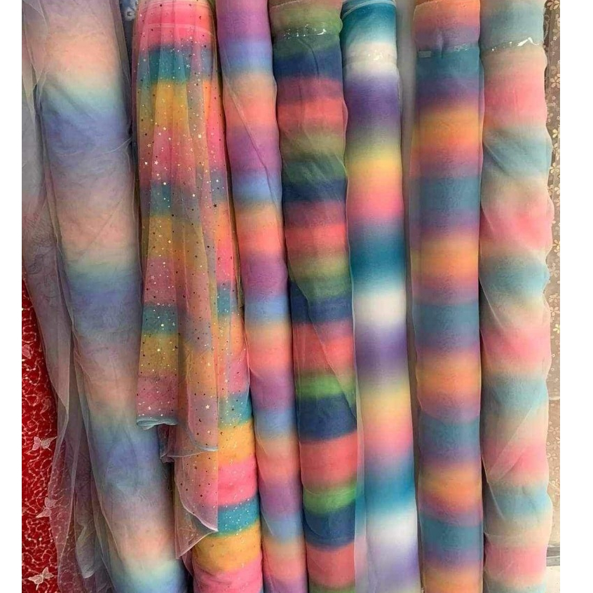 Super pretty, soft 7-color rainbow glass chiffon fabric | Shopee Malaysia