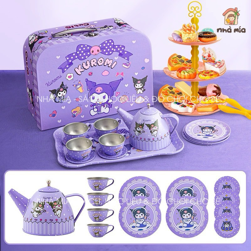 Kuromi cake tea party suitcase toy for children, with cute tea set and ...