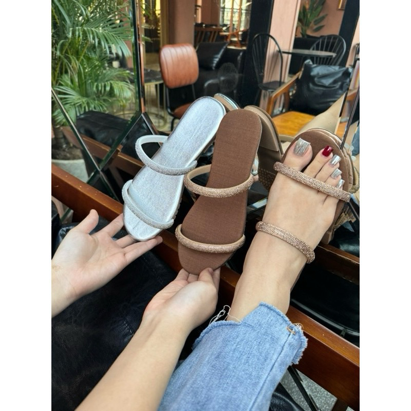 Simple round toe flat sandals with big straps, big size 35-45 | Shopee Malaysia