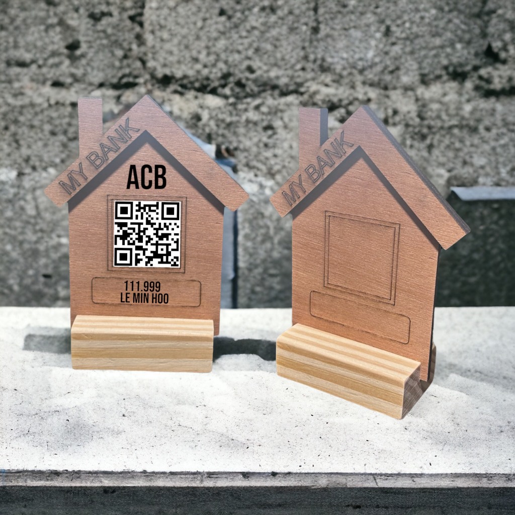 Desktop QR Code board with pine wood base, laser cut and engraved (with ...