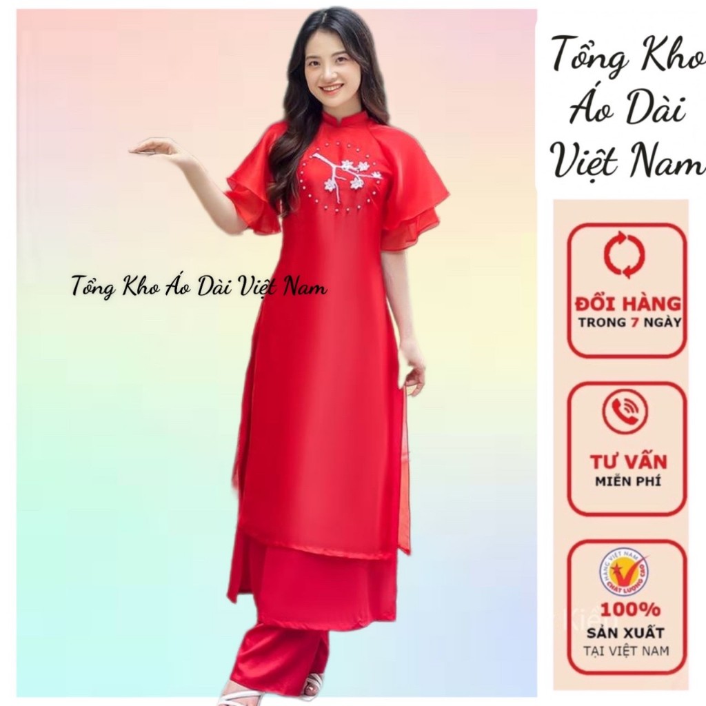 Innovative Ao Dai red pattern youthful, graceful, size from S-3XL ...