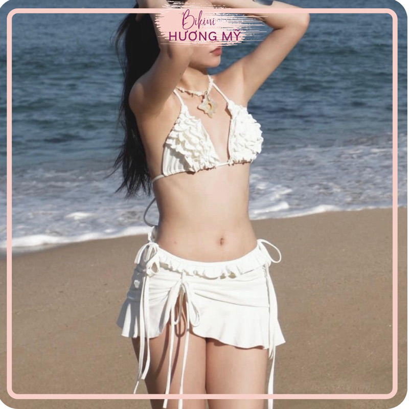 Hot Triangle Three-Piece Bikini High-end Swimsuit with Ruffle Skirt, Huong My Bikini | Shopee ...