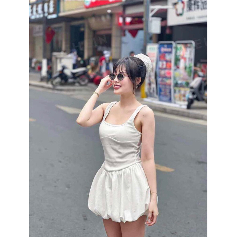 Triple dress with puffy skirt, stretchy material, body hugging, short Form, ladylike style ...
