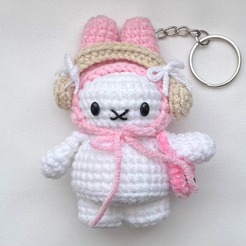 Miffy Rabbit Wool Keychains With Headphones And TOTE Bags [Pink / be ...