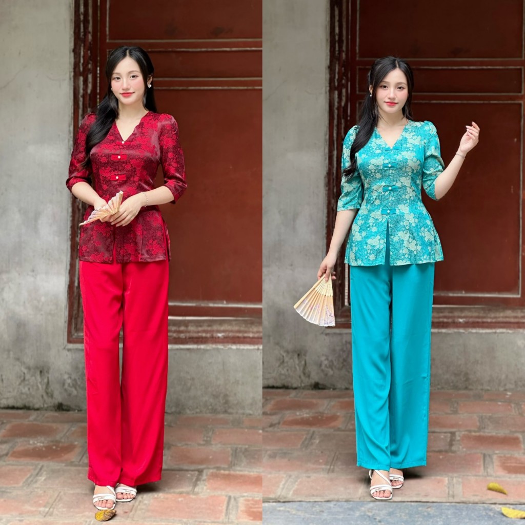 Lovely 2-skin brocade set with heart-shaped collar and sleeves | Shopee ...